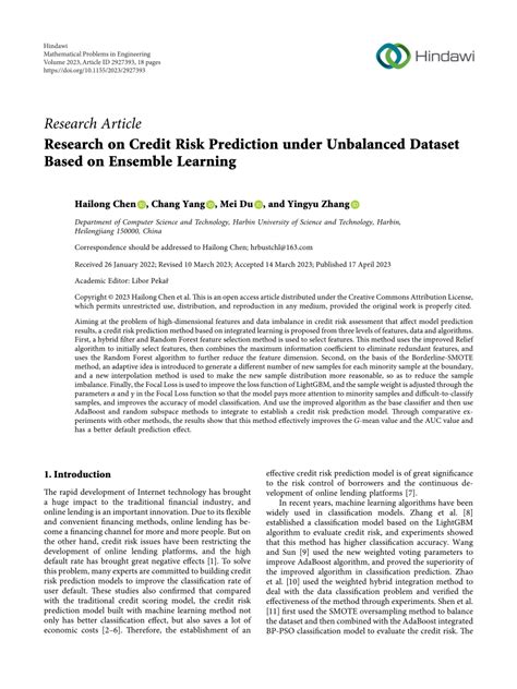 Pdf Research On Credit Risk Prediction Under Unbalanced Dataset Based On Ensemble Learning
