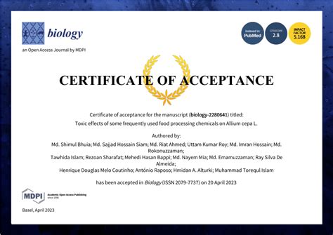 Pdf Acceptance Certificate Of Formalin Saccharin And Urea Toxicity By The Journal Of Biology