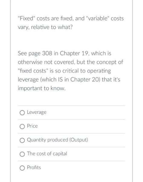 Solved Fixed Costs Are Fixed And Variable Costs Vary Chegg