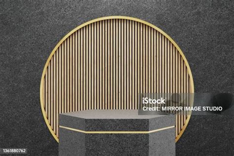 헥사곤 블록 무대 블랙 테라초 연단과 대리석 벽 배경이 고급 스튜디오 장면 배경막에 대한 스톡 사진 및 기타 이미지 배경막 3차원 형태 목재 재료 Istock