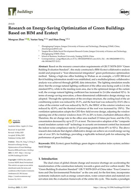 Pdf Research On Energy Saving Optimization Of Green Buildings Based On Bim And Ecotect