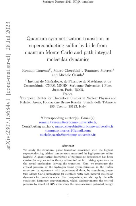 Pdf Quantum Symmetrization Transition In Superconducting Sulfur Hydride From Quantum Monte