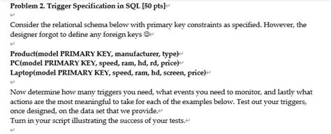 Solved Problem 2 Trigger Specification In Sql 50 Pts