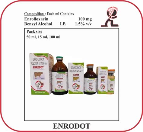 Enrofloxacin Injection 100 Mg Brand Enrodot Packaging Size 100ml Packaging Type Amber Vial