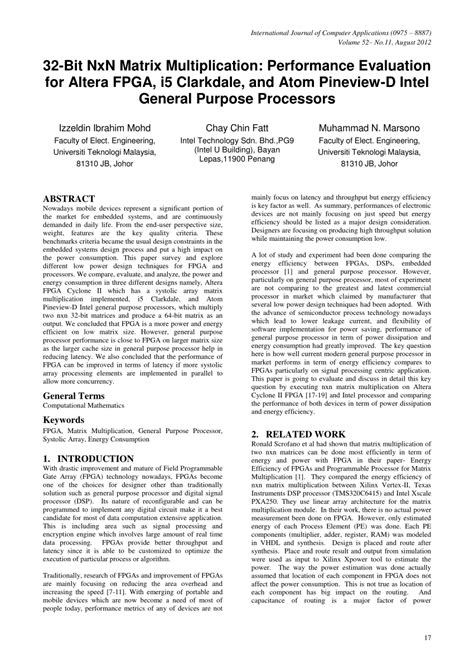 Pdf 32 Bit Nxn Matrix Multiplication Performance Evaluation For Altera Fpga I5 Clarkdale And