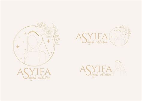 이슬람 히잡 여자 라인 아트 패션 로고 프리미엄 벡터