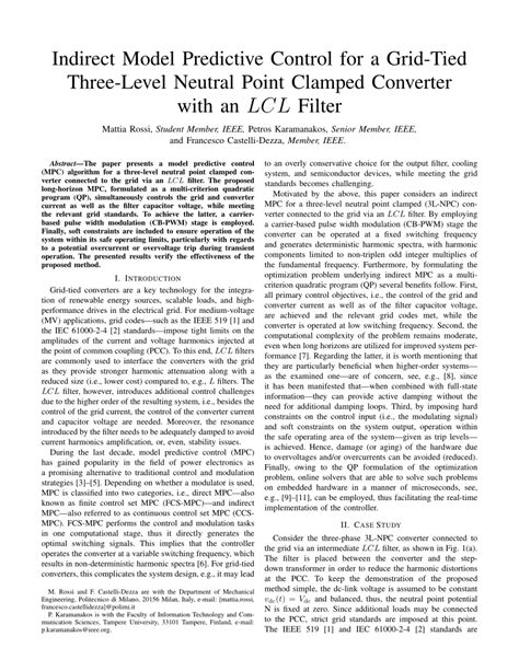 Pdf Indirect Model Predictive Control For A Grid Tied Three Level Neutral Point Clamped