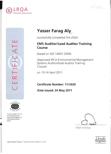 Lead Auditor Iso 14001 Certificate Pdf