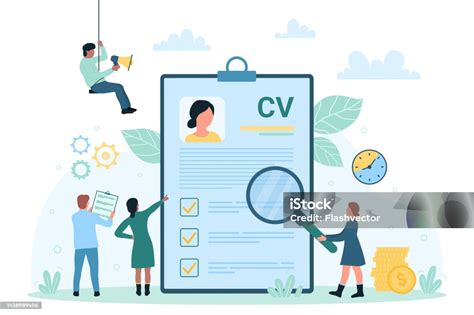 이력서 검색 전문 인력 모집 돋보기를 통해 보는 작은 사람들 이력서에 대한 스톡 벡터 아트 및 기타 이미지 이력서 조언 인적 자원 Istock