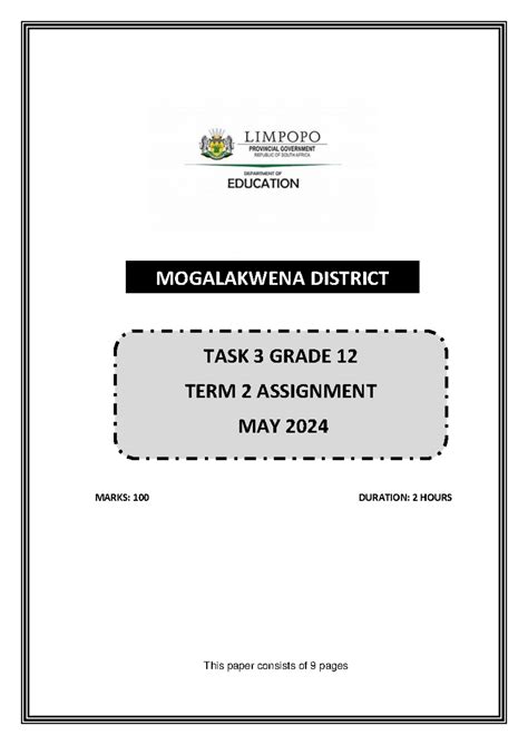 Term 2 Assignment 2024 Qp Grade 12 Mogalakwena District Task 3 Grade