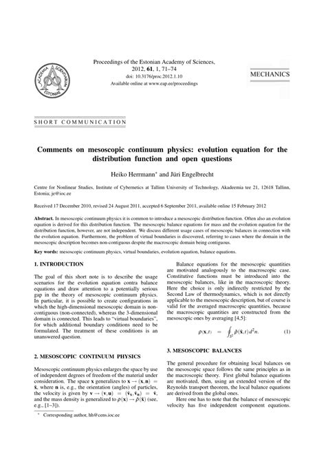 Pdf Comments On Mesoscopic Continuum Physics Evolution Equation For The Distribution Function