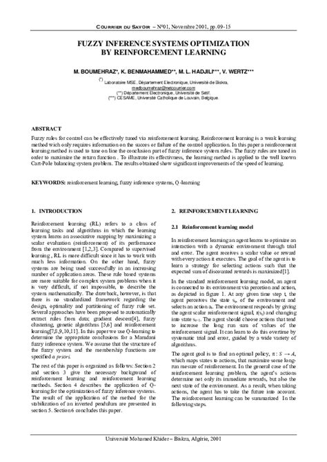 Pdf Fuzzy Inference Systems Optimization By Reinforcement Learning