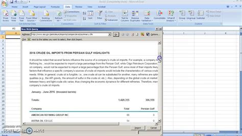 How To Import A Data Table From The Web Into Excel Youtube