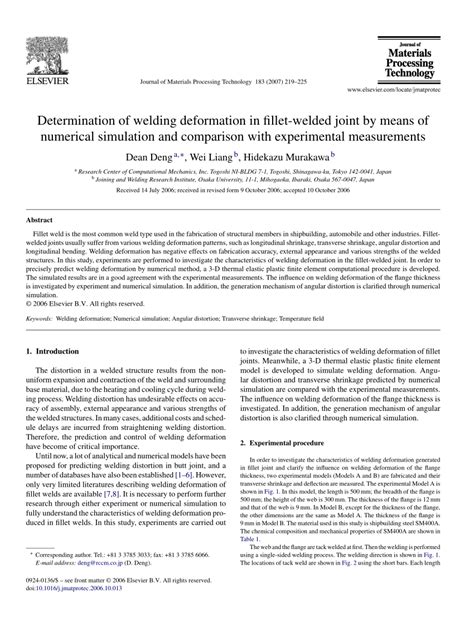 Pdf Determination Of Welding Deformation In Fillet Welded Joint By Means Of Numerical