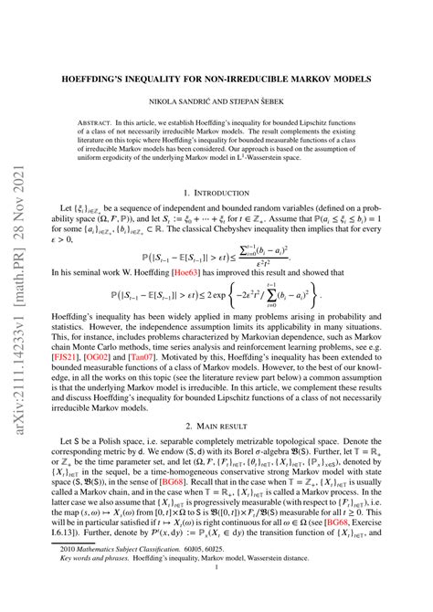 Pdf Hoeffdings Inequality For Non Irreducible Markov Models