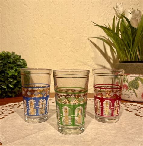 Set Of 3 Cerve Glasses Italy Drink Glass Vintage Cerve Red Blue Green
