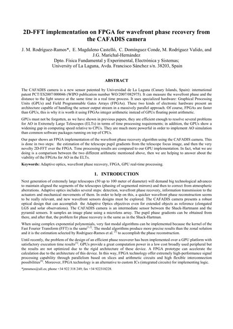 Pdf 2d Fft Implementation On Fpga For Wavefront Phase Recovery From The Cafadis Camera