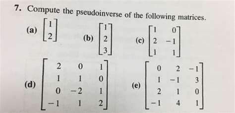 Solved 7 Compute The Pseudoinverse Of The Following