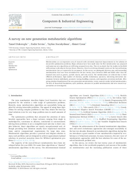 Pdf A Survey On New Generation Metaheuristic Algorithms Ender