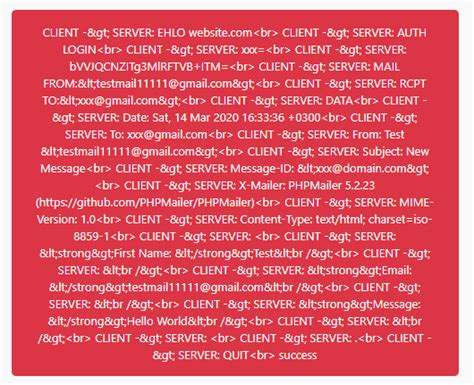 Javascript Phpmailer Smtp Troubles Getting Letters But With Errors