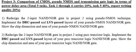 Solved Project 3 Comparison Of Cmos Pseudo Nmos And Transmission