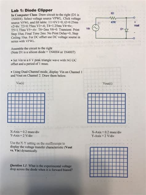 solved lab 1 diode clipper in computer class draw circuit