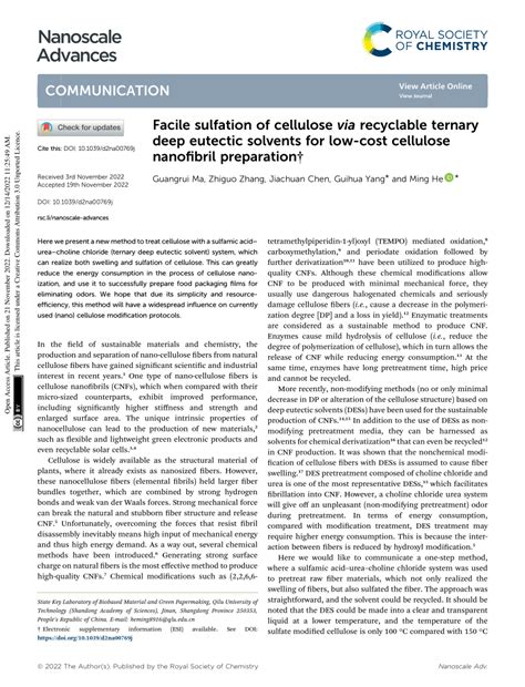 Pdf Facile Sulfation Of Cellulose Via Recyclable Ternary Deep