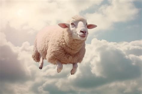 A Sheep Flying Through The Sky With Clouds In The Background Eid