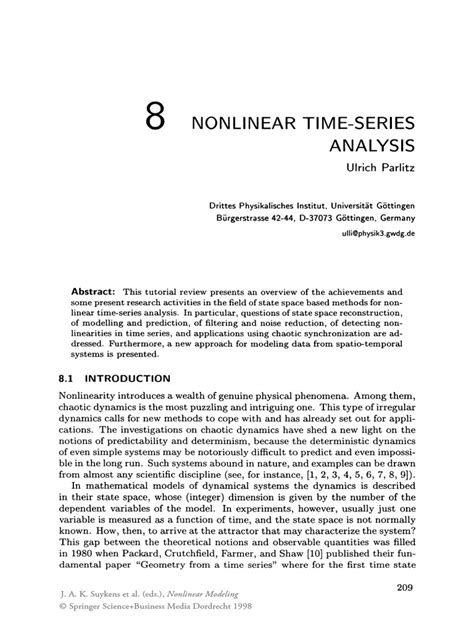 Nonlinear Time Series Analysis Ulrich Parlitz Pdf Time Series Chaos Theory