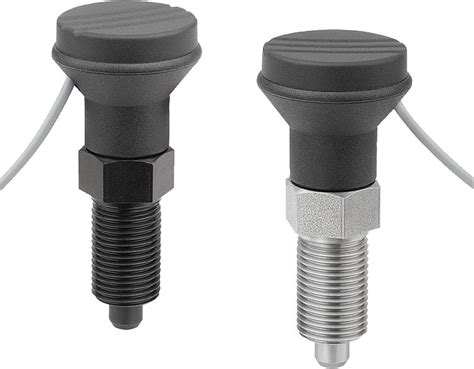 Kipp 플라스틱 버섯형 그립과 상태 센서가 있는 스틸 혹은 스테인레스 인덱스 플런저 케이블 연결