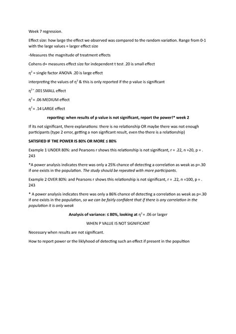 Week 7 Regression Lecture Notes 7 Week 7 Regression Effect Size How Large The Effect We