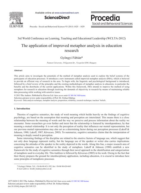 Pdf The Application Of Improved Metaphor Analysis In Education Research