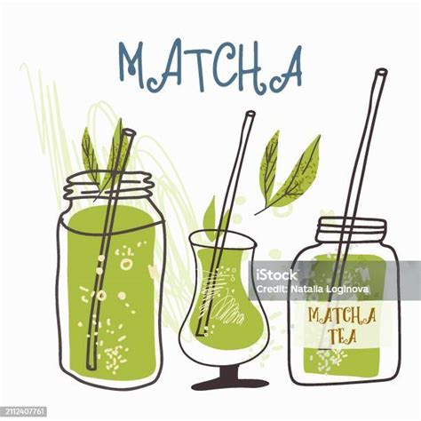 말차 녹차 용품 카드 초대장 다양한 말차 제품 일본의 차 문화 손으로 그린 벡터 그림입니다 디톡스에 대한 스톡 벡터 아트 및 기타 이미지 Istock