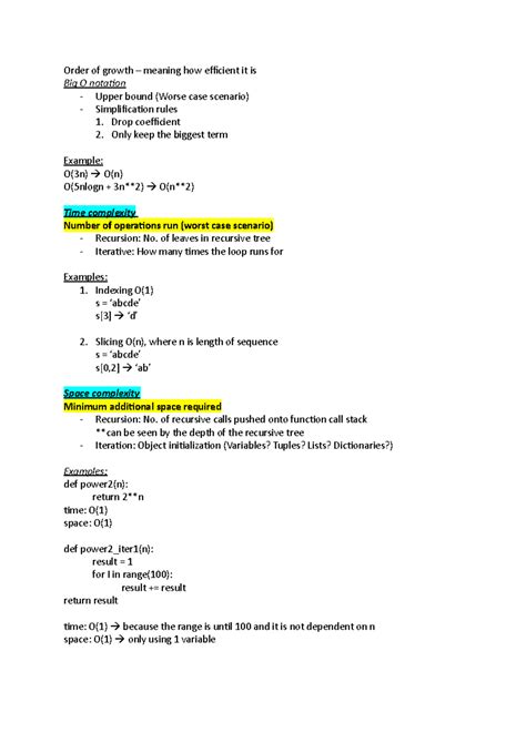 CS1010s Big O Notation Notes Order Of Growth Meaning How Efficient It Is Big O Notation