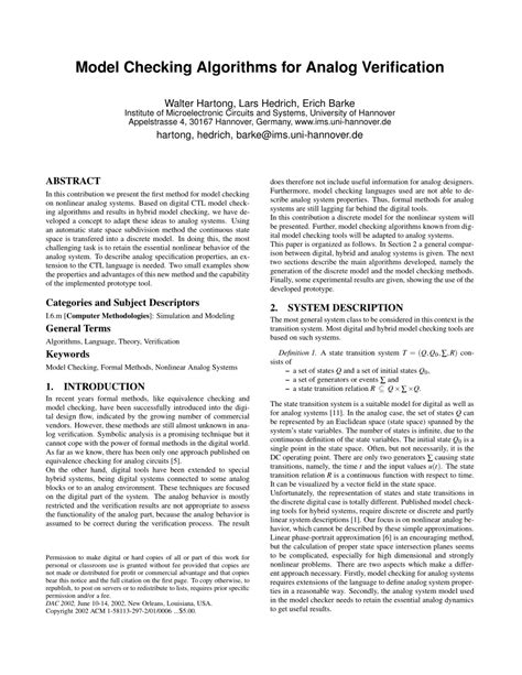 Pdf Model Checking Algorithms For Analog Verification