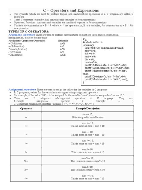 C Operators And Expressions Pdf C Programming Language Numbers
