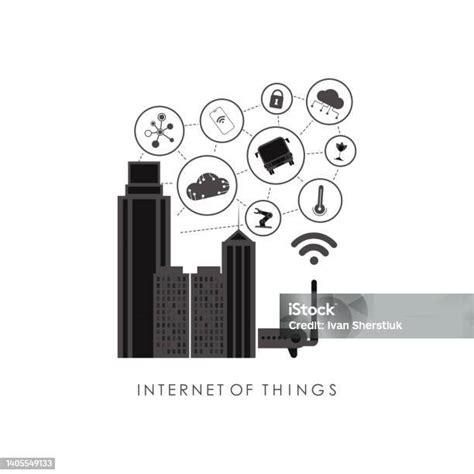 도시가 인터넷에 연결되어 있습니다 Iot 및 자동화 개념 웹 사이트 및 프리젠 테이션에 좋습니다 벡터 일러스트레이션 0명에 대한