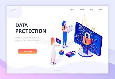 Modern Flat Design Isometric Concept Of Data Protection Decorated People Character For Website