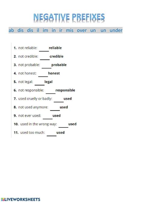 Negative Prefixes Esl Worksheet By Ideha Worksheets Library