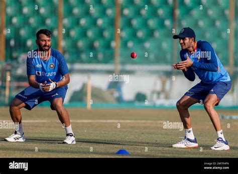 Indias Shubman Gill Right And Cheteshwar Pujara During A Practice