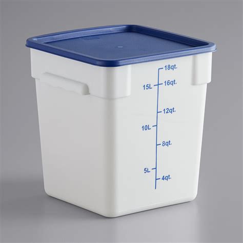 Choice 18 Qt White Square Polypropylene Food Storage Container And Blue Lid
