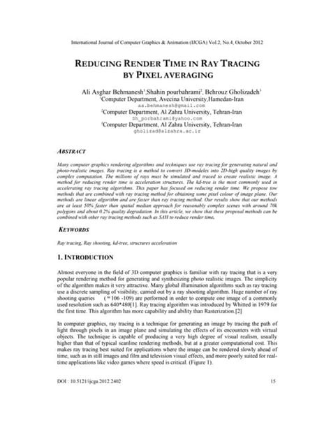 Reducing Render Time In Ray Tracing By Pixel Averaging Pdf