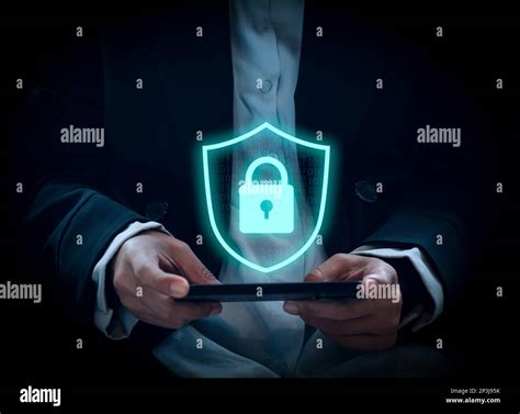 Smartphone Security Data Technology Mobile Phone Device With Protection Shield And Padlock