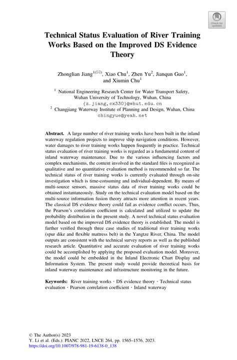 Pdf Technical Status Evaluation Of River Training Works Based On The Improved Ds Evidence Theory