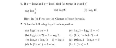 Solved 6 If X Log 2 And Y Log 5 Find Chegg Com