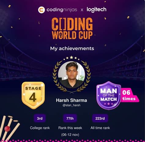 Codingworldcup Codingninjas Manofthematch Sixthvictory Stage4conqueror Codeyourwaytoglory