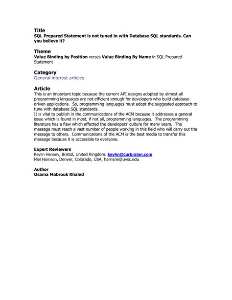 Pdf Sql Prepared Statements Is Not Tuned With Database Sql Standards Can You Believe It