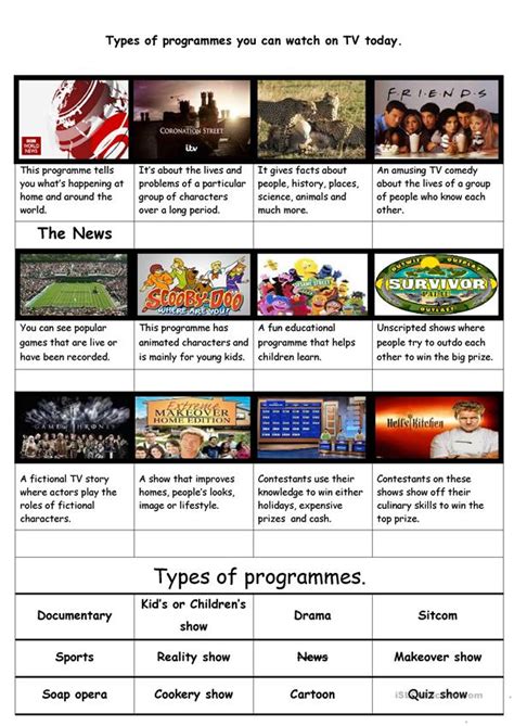 Types Of Current Popular Tv Programmes Tv Programmes Esl Teaching