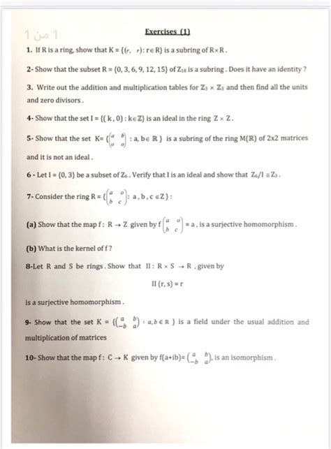 solved 1 is 1 exercises 1 1 if r is a ring show that k