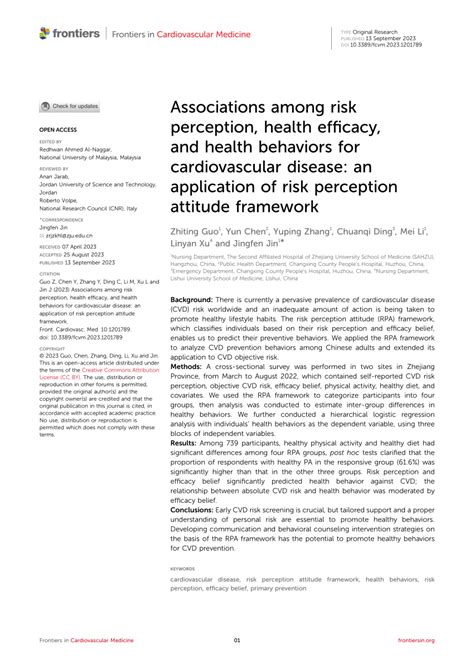 Pdf Associations Among Risk Perception Health Efficacy And Health Behaviors For